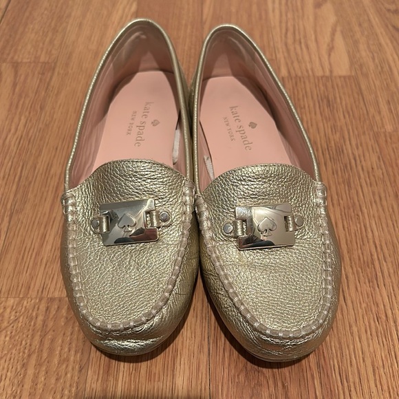 kate spade | Shoes | Kate Spade Carmen Leather Metallic Gold Loafers ...